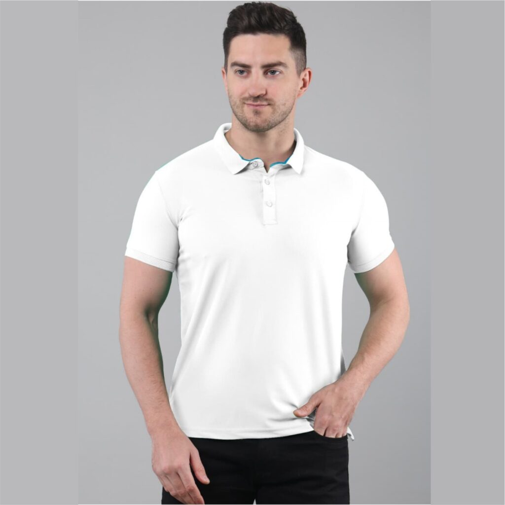 Collar Neck 100% Polyester Dry Fit White T-Shirt – Tee1